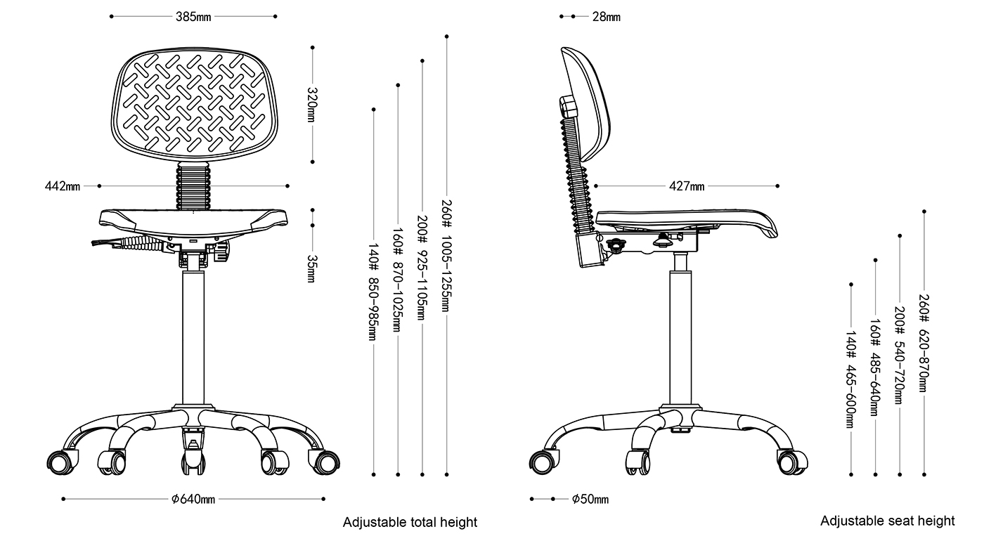 Laboratory Ergonomic Chair with PU Backrest 360° Swivel & Heavy-Duty 5 ...